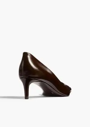 Khaite Jett D'orsay Low Heel Pumps In Glazed Leather - Cacao
