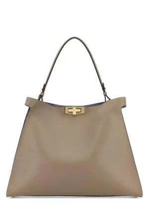 Fendi Dove Grey Leather Large Way Shoulder Bag