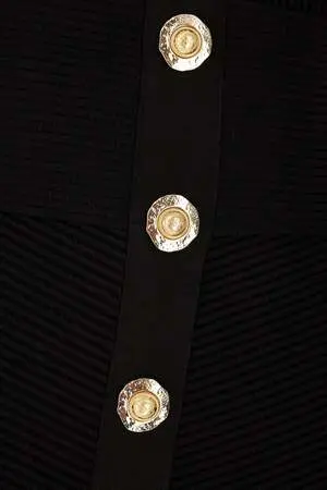 Balmain Ribbed Knit Dress With Gold Tone Buttons