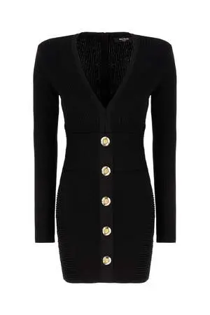 Balmain Ribbed Knit Dress With Gold Tone Buttons - Multicolor