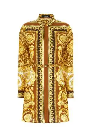 Versace Long Sleeve Dress With Medusa Buckle - Multicolor