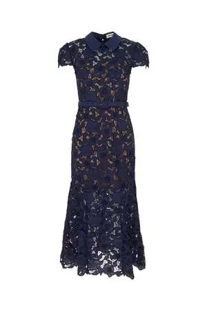 SELF-PORTRAIT Embroidered Lace Dress With Belt - Multicolor