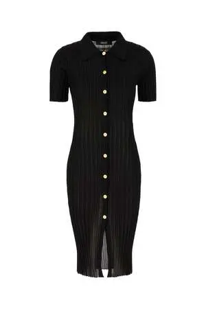 Versace Ribbed Button-front Dress With Gold Tone Medusa Buttons