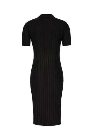 Versace Ribbed Button-front Dress With Gold Tone Medusa Buttons