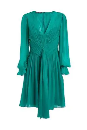 Alberta Ferretti Ruched V-neck Dress