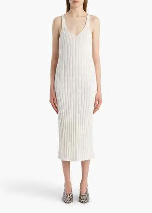 Khaite Ribbed Knit V-neck Midi Dress - Glaze