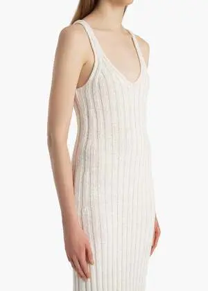 Khaite Ribbed Knit V-neck Midi Dress - Glaze