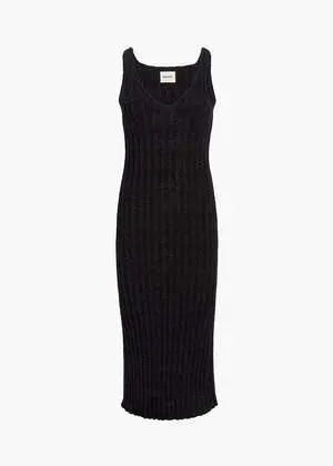 Khaite Ribbed V-neck Knit Dress - Black