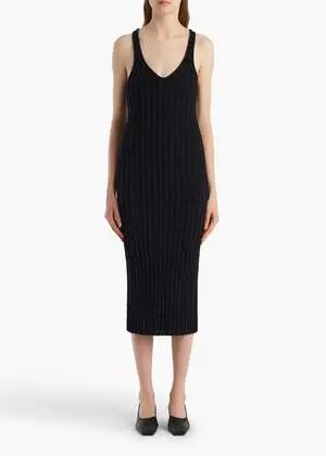 Khaite Ribbed V-neck Knit Dress - Black