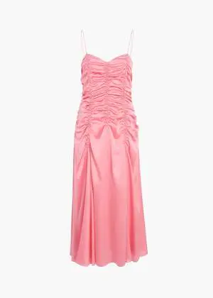 Khaite Raina Ruched Sweetheart Neckline Silk Charmeuse Dress - Azalea