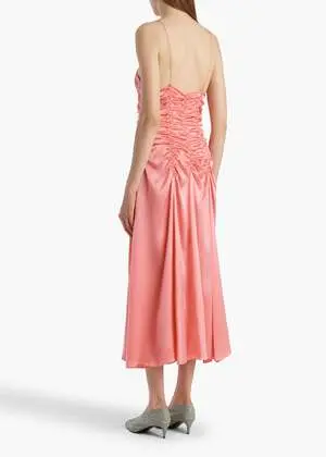 Khaite Raina Ruched Sweetheart Neckline Silk Charmeuse Dress - Azalea