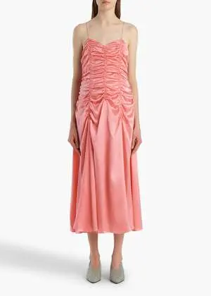 Khaite Raina Ruched Sweetheart Neckline Silk Charmeuse Dress