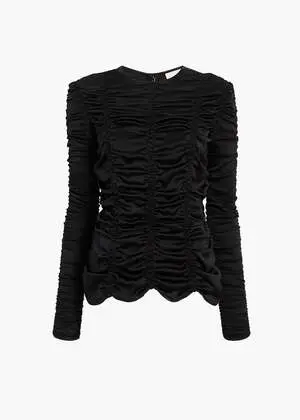 Khaite Rory Ruched Silk Charmeuse Long Sleeve Top - Black