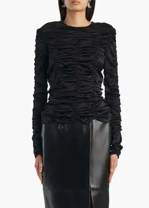 Khaite Rory Ruched Silk Charmeuse Long Sleeve Top - Black