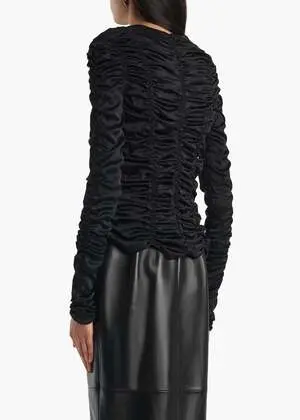 Khaite Rory Ruched Silk Charmeuse Long Sleeve Top - Black