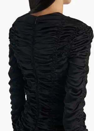 Khaite Rory Ruched Silk Charmeuse Long Sleeve Top - Black