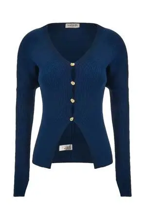 LANVIN Ribbed Button-detailed V-neck Knitwear
