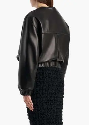 Khaite Leather Cropped Bomber Jacket - Black