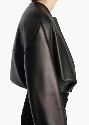 Khaite Leather Cropped Bomber Jacket - Black