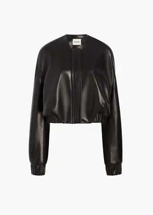 Khaite Leather Cropped Bomber Jacket - Black