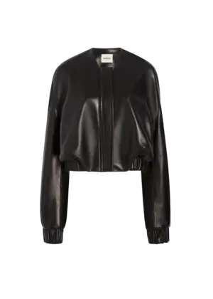Khaite Leather Cropped Bomber Jacket - Black