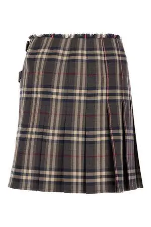 Burberry Tartan Pleated Skirt With Buckle Detail - Multicolor