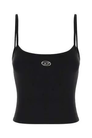 DIESEL® Ribbed Cropped Tank Top With Logo Detail