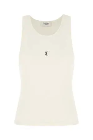 Saint Laurent Ribbed Tank Top With Logo Detail
