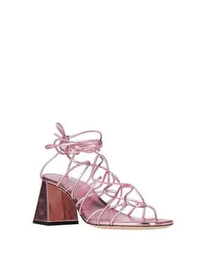 By Far Metallic Leather Block Heel Sandals