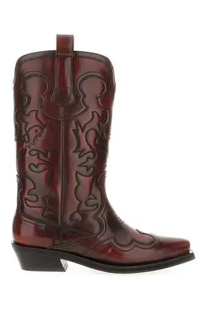 GANNI Embossed Leather Cowboy Boots