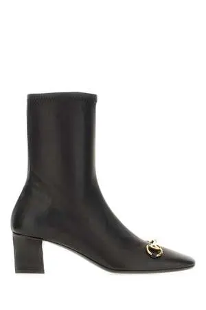 Gucci Black Leather Ankle Boots With Horsebit Detail - Multicolor