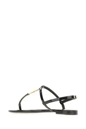 Saint Laurent Black Patent Leather Thong Sandals With Gold Tone Detailing