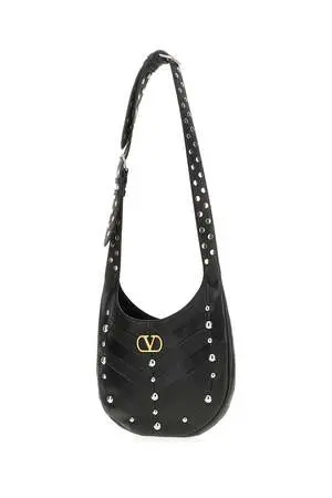 Valentino Garavani Black Leather Studded Shoulder Bag