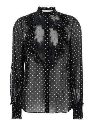 VALENTINO VALENTINO Black Polka Dot Silk Shirt With Floral Embroidery