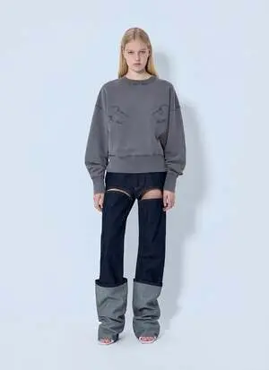 JEAN PAUL GAULTIER Fleece Crewneck Sweatshirt With Embroidered Detail - Gray