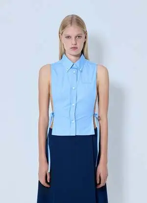 Miu Miu Sleeveless Poplin Shirt With Side Ties - Blue