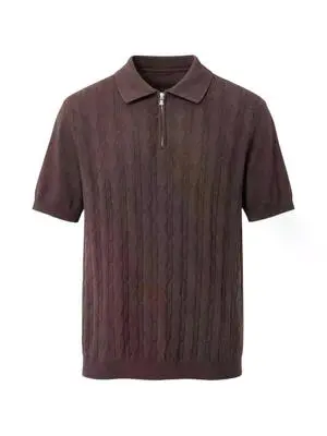 MASQ Cable-knit Zip-fastening Polo Shirt - Brown
