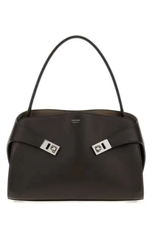 FERRAGAMO Salvatore Dark Leather Medium Hug Soft Shoulder Bag - Brown