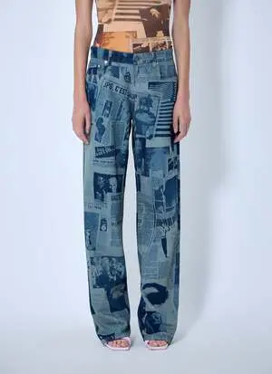 JEAN PAUL GAULTIER Newspaper Print Wide-leg Jeans - Blue