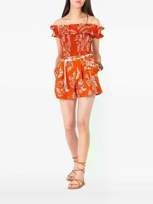 Poupette St Barth Alitza Smocked Ruffled Top - Orange