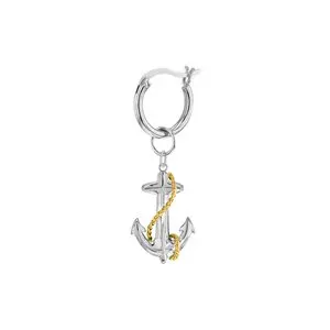 TRUE ROCKS Two Tone Sterling And 18kt Gold Plated Anchor Charm Hoop Earring - Silver