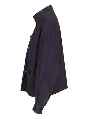 BLAZÉ MILANO Oversized Suede Jacket With Embroidered Detailing - Blue