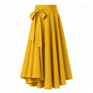NIKKA PLACE Asymmetrical Midi Cotton Skirt With Bow Detail - Yellow
