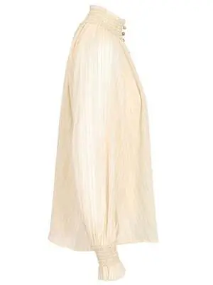 Zimmermann Aster Blouse With High Gathered Collar And Metallic Fibers - White