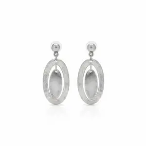 BY VIRGO Lena Oval Drop Earrings With Antiqued Finish - Silver