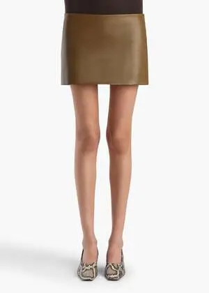 Khaite Jett Leather Mini Skirt - Dark Olive