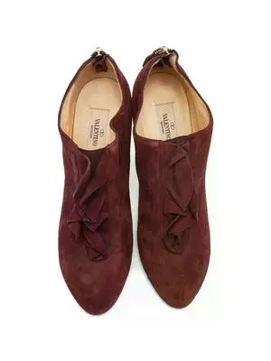 Valentino Garavani Suede Ruffle Trim Ankle Boots