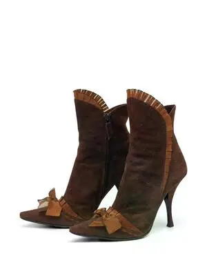 Casadei Bow Detail Ruffle Trim Ankle Boots