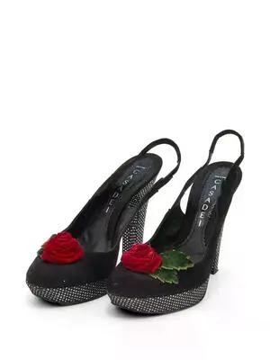 Casadei Rose Detail Slingback Platform Pumps - Black