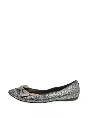 Miu Miu Glitter Ballet Flats With Bow Detail